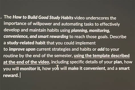 Solved The How To Build Good Study Habits Video Underscores Chegg