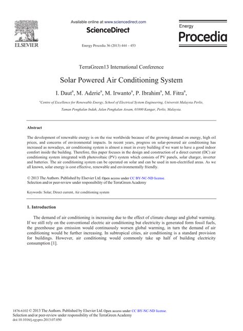 Pdf Solar Powered Air Conditioning System