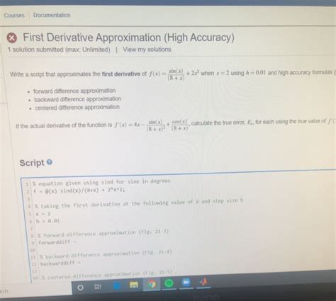 solved courses documentation first derivative approximation