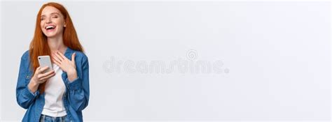 Waist Up Portrait Carefree And Joyful Alluring Redhead Caucasian Girl