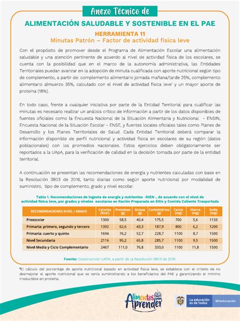 Herramienta 11 Minutas Factor De Actividad Física Leve Pdf