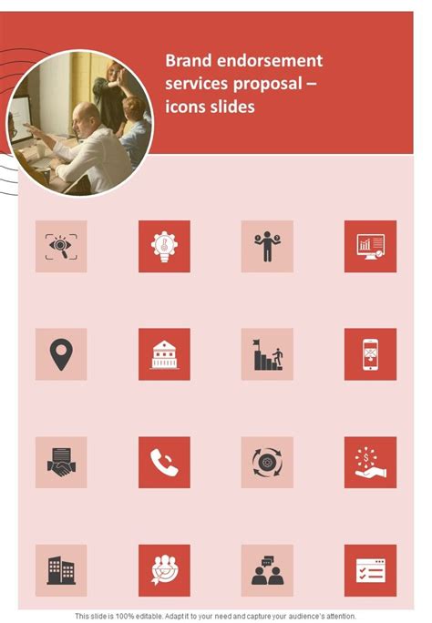 brand endorsement services proposal icons slides one pager sample