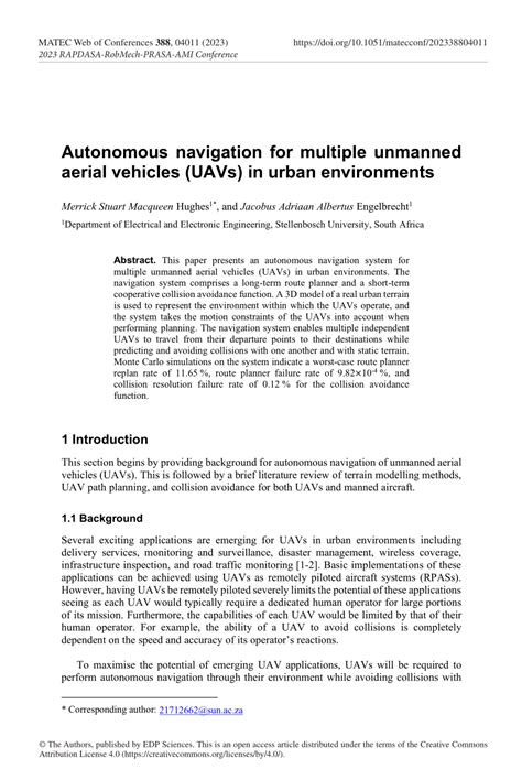 PDF Autonomous Navigation For Multiple Unmanned Aerial Vehicles UAVs