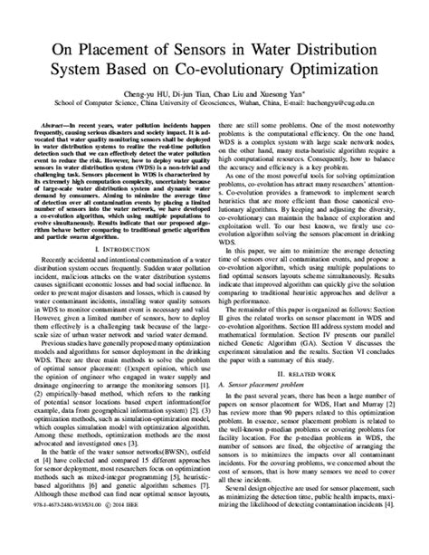 Pdf On Placement Of Sensors In Water Distribution System Based On Co Evolutionary Optimization