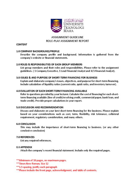 assignment guideline fin242 assignment guideline role play assignment