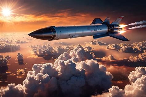 Hypersonic Missiles A Combat Rocket Is Flying Above The Clouds Missile