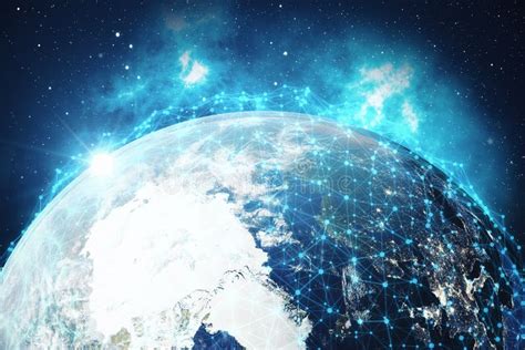 сеть и обмен данными перевода 3d над землей планеты в космосе Линии