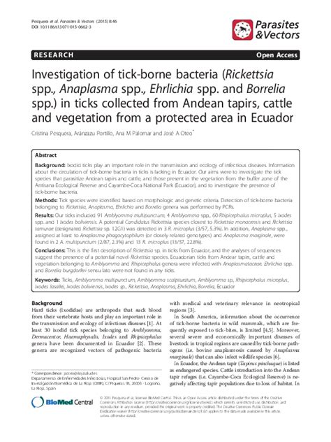 Pdf Investigation Of Tick Borne Bacteria Rickettsia Spp Anaplasma Spp Ehrlichia Spp And