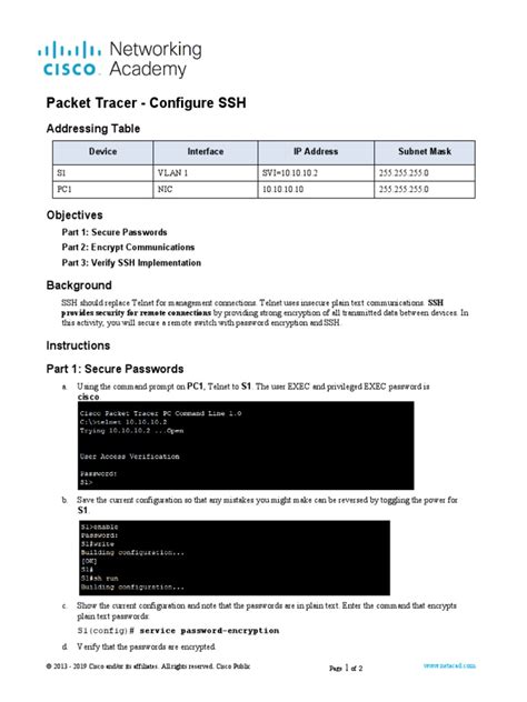 1 3 6 packet tracer configure ssh pdf secure shell password
