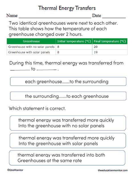 Thermal Energy Transfer Science Worksheets For Seventh Grade Edumonitor Science Math