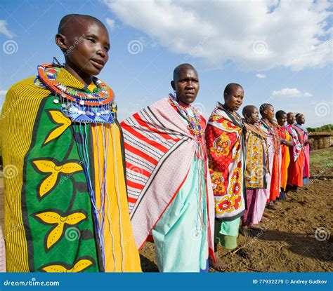 Maasai Women Together Singing Ritual Songs In Traditional Dress