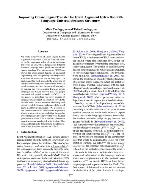 Improving Cross Lingual Transfer For Event Argument Extraction With Pdf