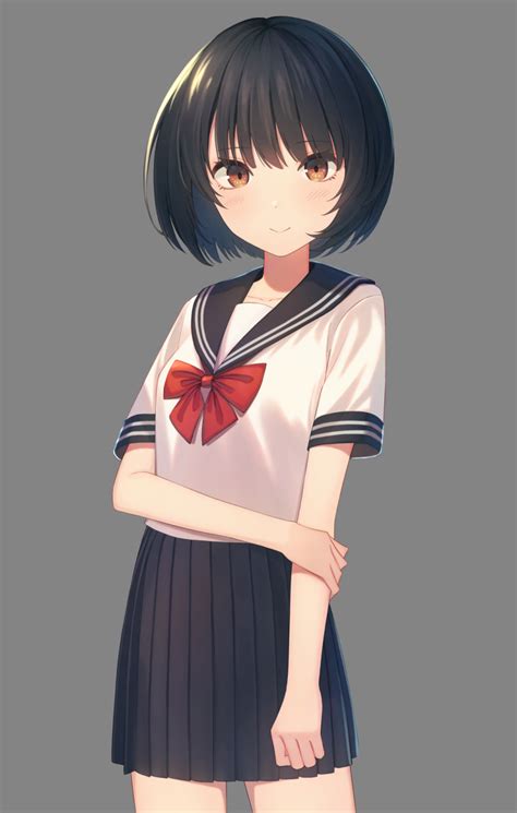 Safebooru 1girl Bangs Black Hair Black Skirt Blush Bob Cut Brown Eyes