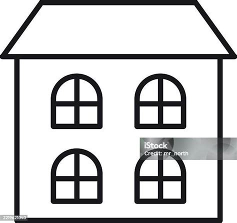 아이콘 4개의 창문이 있는 간단한 집 그림입니다 가는 선 스타일에서 0명에 대한 스톡 벡터 아트 및 기타 이미지 0명 건물 정면 건축 Istock