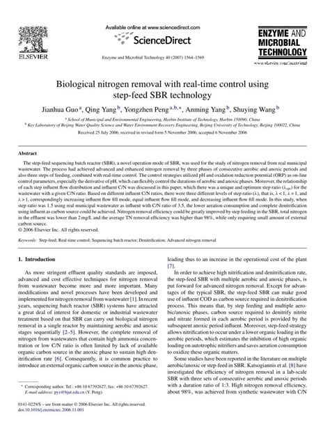 Pdf Biological Nitrogen Removal With Real Time Control Using Step