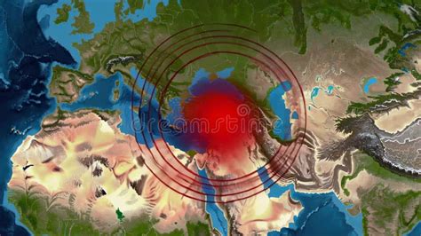 Slow Motion Seismic Waves Expanding From Earthquake Epicenter In Middle East Stock Footage