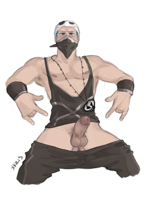 Rule 34 Balls Bandana Bandana Over Mouth Blue Hair Blush Boner