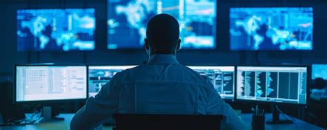 cybersecurity analyst monitoring multiple screens in a hightech control