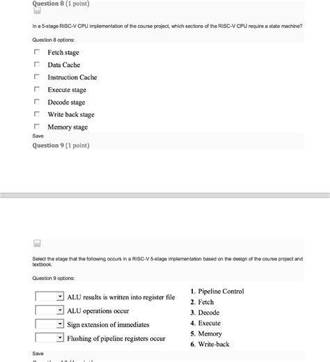Solved Question 8 1 Point In A 5 Stage Risc V Cpu