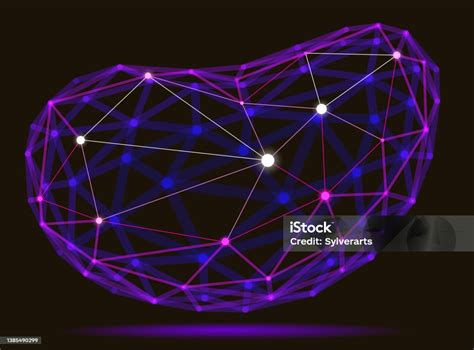 추상 3d 메쉬 모양 벡터 일러스트레이션 라인 기술 다각형 물체 동적 기술 및 과학 격자와 연결된 점 사실적인 필드 효과 3차원
