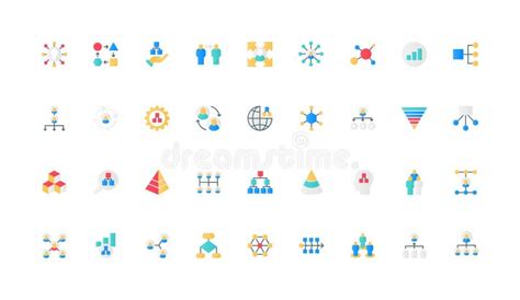 Organizational Structure Of Company Org Chart And Hierarchy Of Employees Color Icon Set Stock