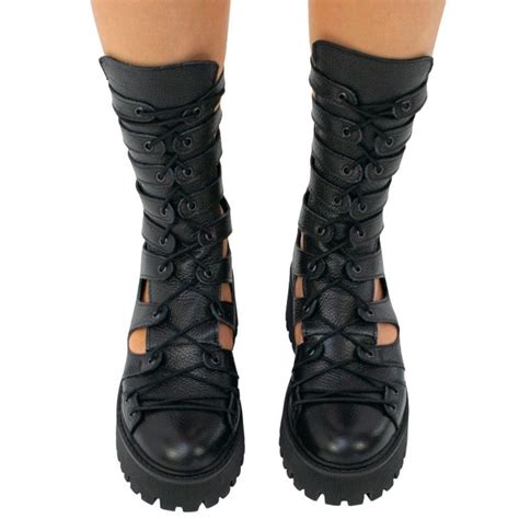 Bocanci De Vara Din Piele Naturala Pentru Dama Cu Talpa Usoara Bocanci Decupati Negri 35 Ted