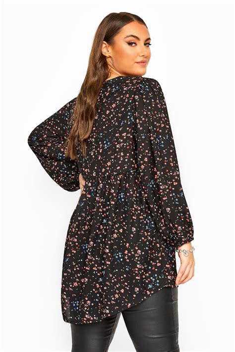 Black Floral High Low Peplum Top Yours Clothing