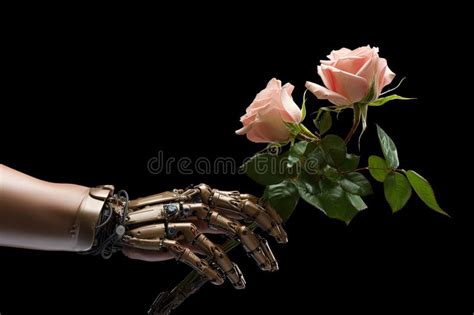 Robot Hand Holding A Flower Generative Ai Stock Illustration