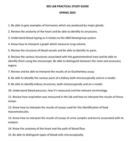 Lab Practical Study Guide A P II LAB Flashcards Quizlet