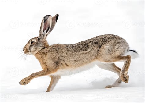 A Jackrabbit Bounding Forward With Its Long Ears And Strong Legs