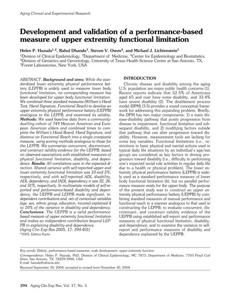 Pdf Development And Validation Of A Performance Based Measure Of