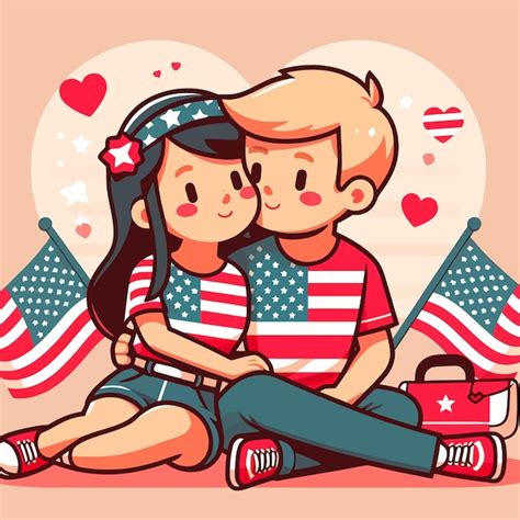 Premium Vector A Flat Design Of Cute Couple Feeling Love Each Others