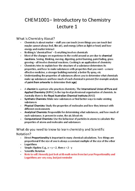 CHEM1001 Lecture 1 CHEM1001 Introductory To Chemistry Lecture 1