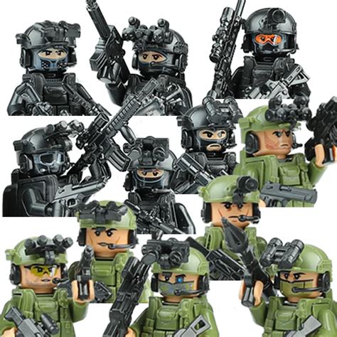 도시 경찰 특수 부대 빌딩 블록 Ww2 육군 군인 피규어 유령 특공대 Swat 군사 무기 조끼 벽돌 어린이 장난감