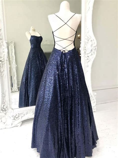 Sparkly Backless Navy Blue Formal Evening Dress On Sale Bridelily
