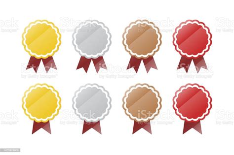 리본 기호가 있는 유리 광택 골드 실버 브론즈 레드 아이콘 세트 1위에 대한 스톡 벡터 아트 및 기타 이미지 1위 3위