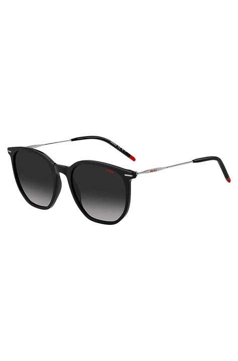 Hugo Black Acetate Sunglasses With Metal Temples