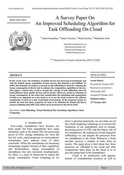 A Survey Paper On An Improved Scheduling Algorithm For Task Offloading