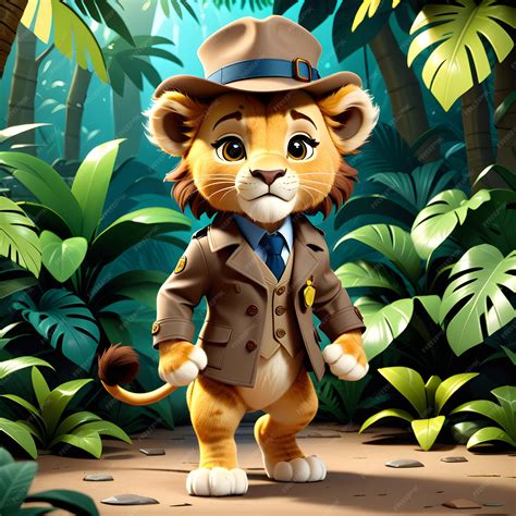 Premium Photo Vector Illustration Of Detective Lion N The Jungle With