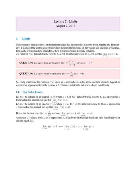 Limits And Continuity I Lecture Notes Pdf Limit Mathematics