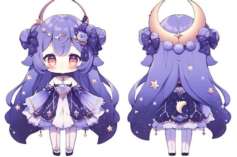 애니메이션 소녀 캐릭터 디자인 턴어라운드 시트 귀여운 가와이 패션 스타일 애니메이션 캐릭터 모델 프리미엄 Ai 생성 이미지