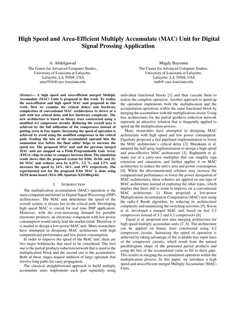 Pdf High Speed And Area Efficient Multiply Accumulate Mac Unit For