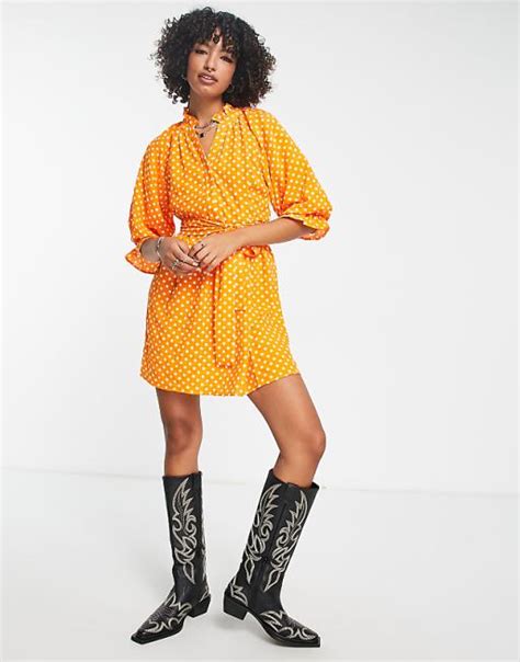 Vero Moda Vestito Corto Arancione Con Scollo A V E Polsini Arricciati
