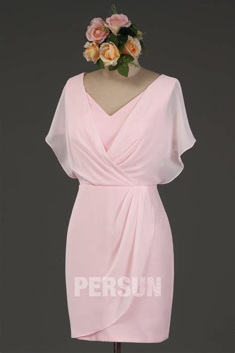 Robe Cocktail Mariage Courte Drapé En Mousseline Avec Cape Jmrougefr
