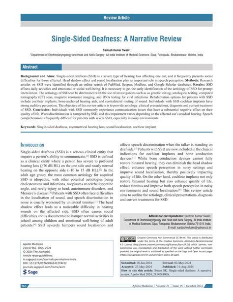Pdf Single Sided Deafness A Narrative Review