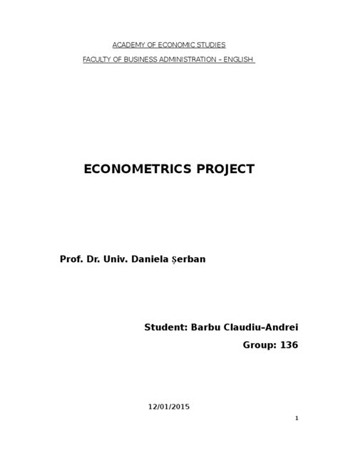 Econometric Project Linear Regression Model Pdf Coefficient Of