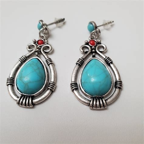 Jewelry Inlaid Ruby Blue Turquoise Earrings Poshmark