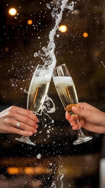 Cheers Two Champagne Glasses Premium Ai Generated Image