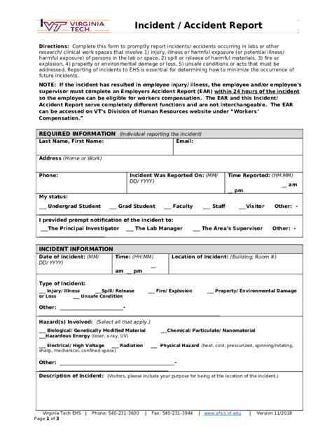 Hazardous Materials Exposure Report Virginia Tech Doc Template