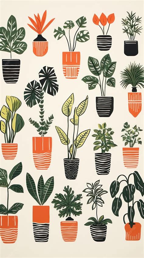House Plants Drawing Leaf Arrangement Premium Ai Generated Image
